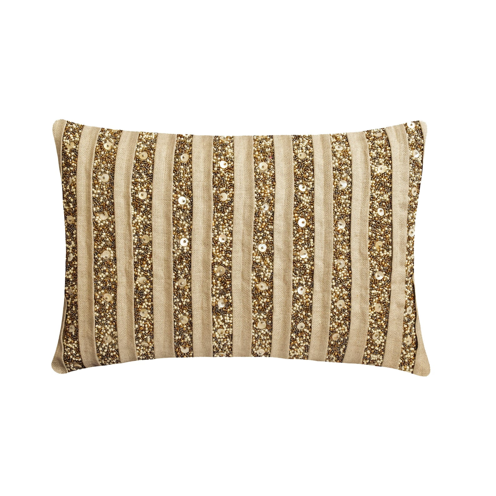 Decorative Beige 12"x24" (30x60 cm) Lumbar Pillow Cover, Linen Beaded ...