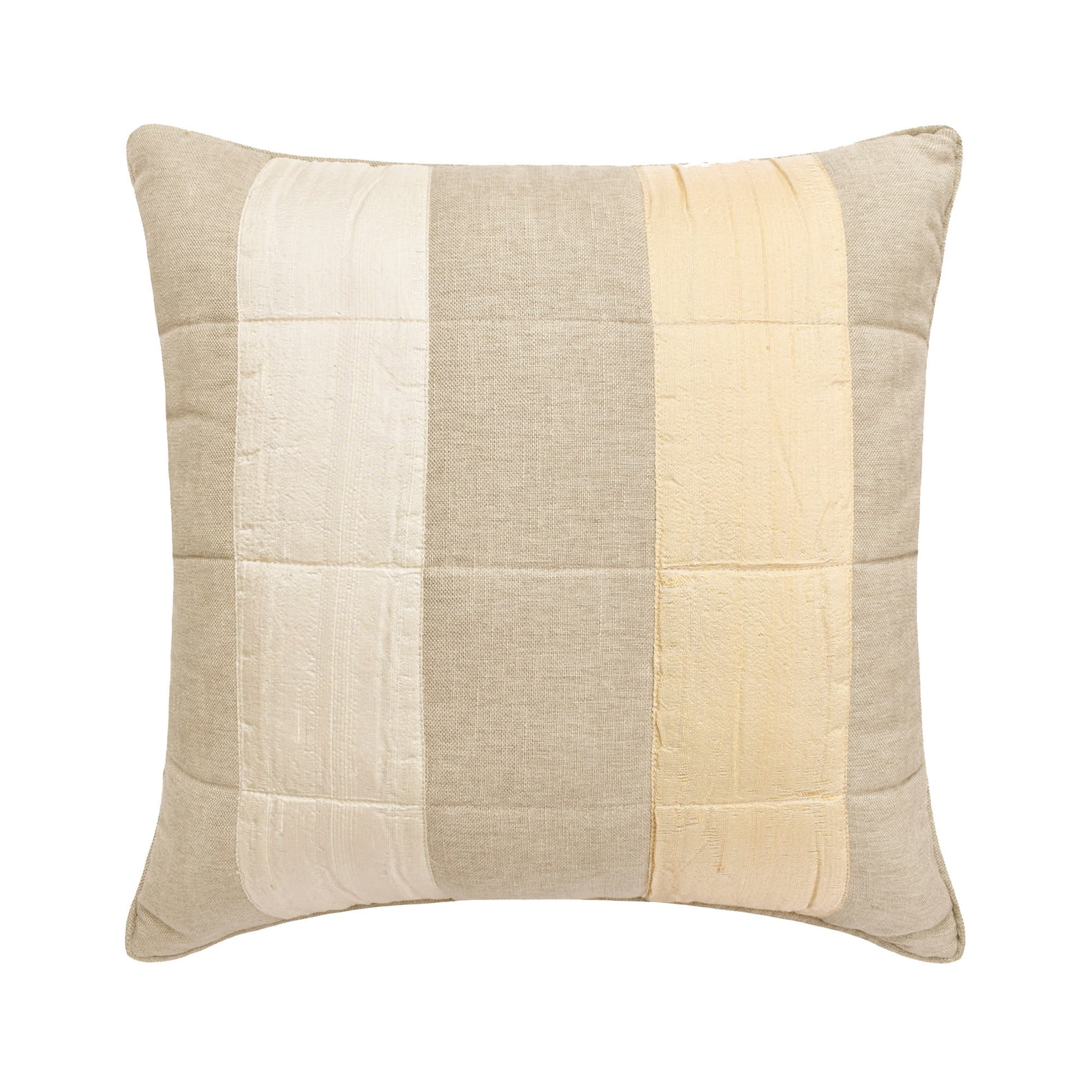 Decorative Beige 16"x16" (40x40 cm) Throw Pillows, Linen & Silk Quilted, Patchwork Throw Pillows ...