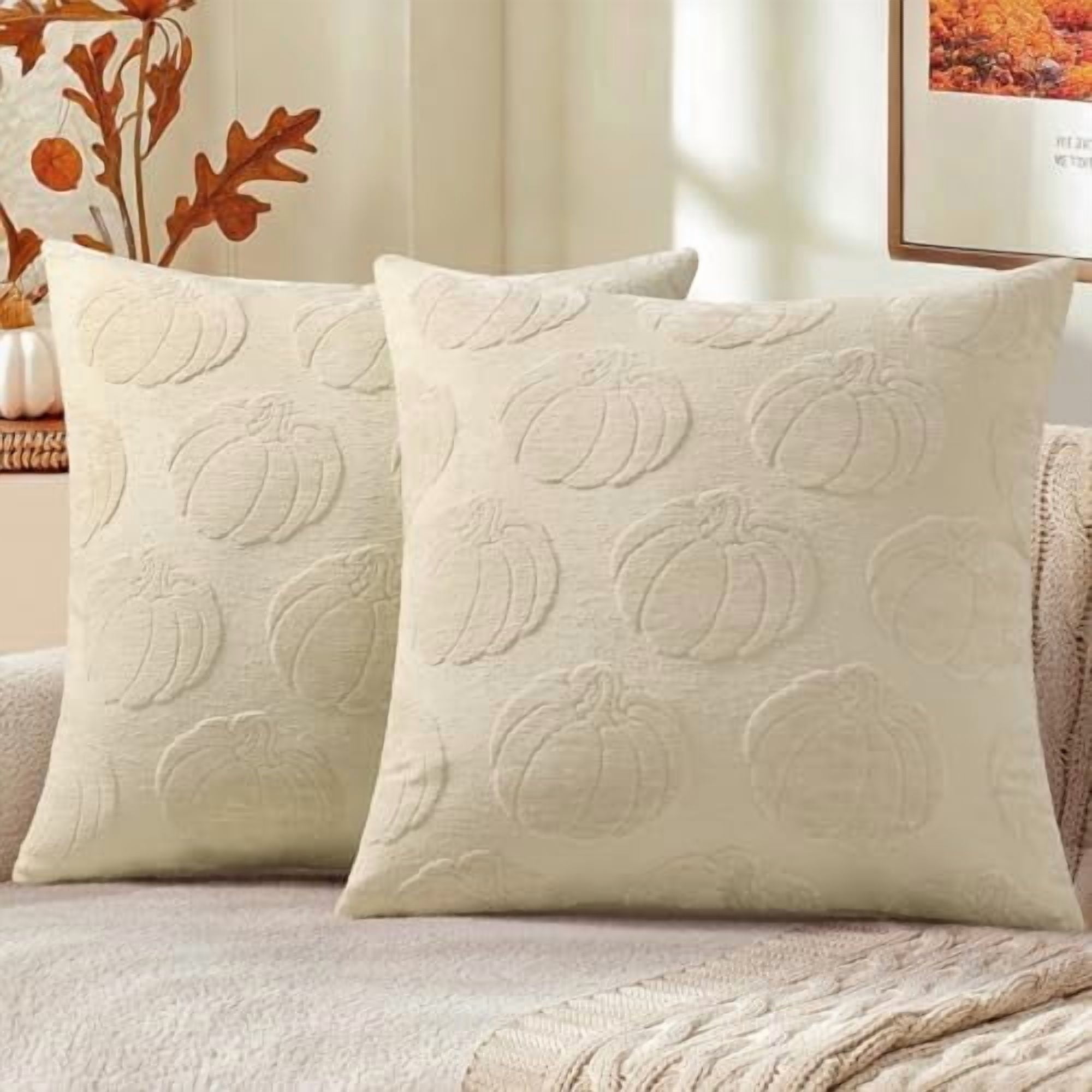 Decorative Beige Pumpkin Thanksgiving Throw Pillow Covers 18x18 Set of ...