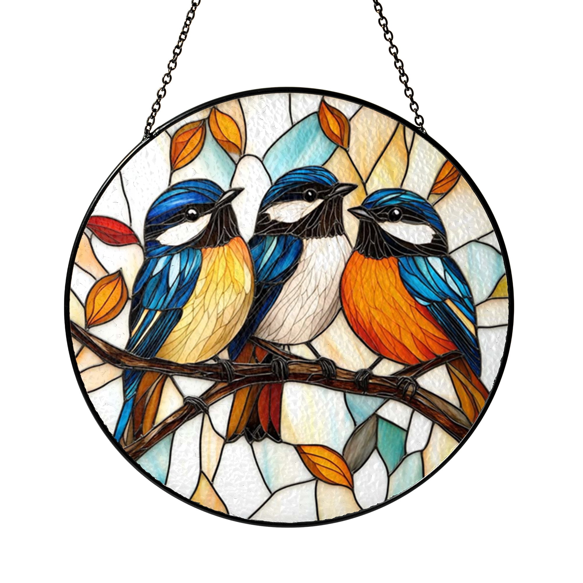 Decorative Bird Scene Window Accent, Hanging Art in Stained Glass Style ...
