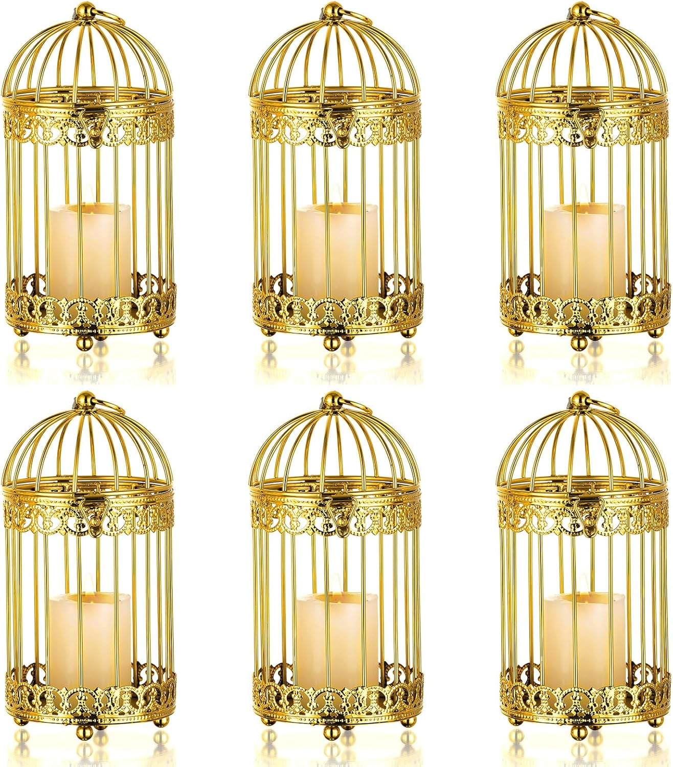 Decorative Bird cage Lanterns: 6 Pcs 6 inch H Gold Small Metal Birdcage ...