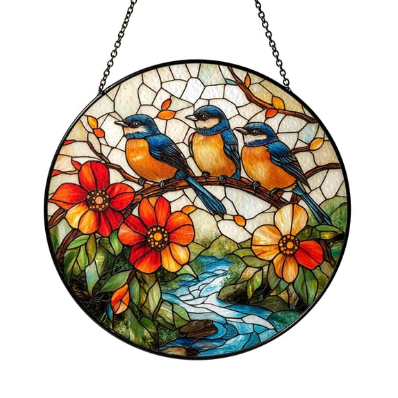 Decorative Birds Flower Stream Stained Glass Style Suncatcher Window ...