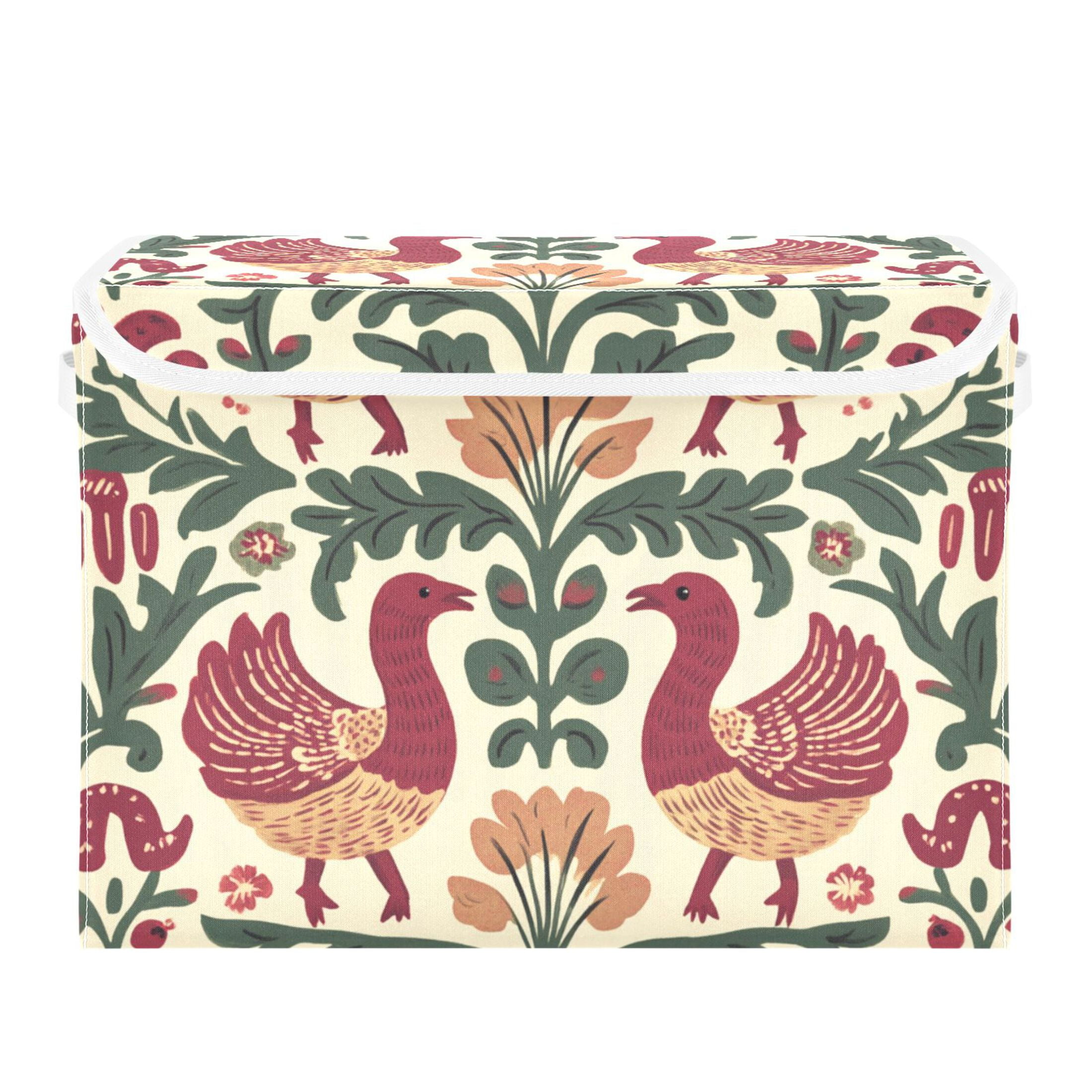 Decorative Birds and Foliage Large Storage Bins with Linen Collapsible ...