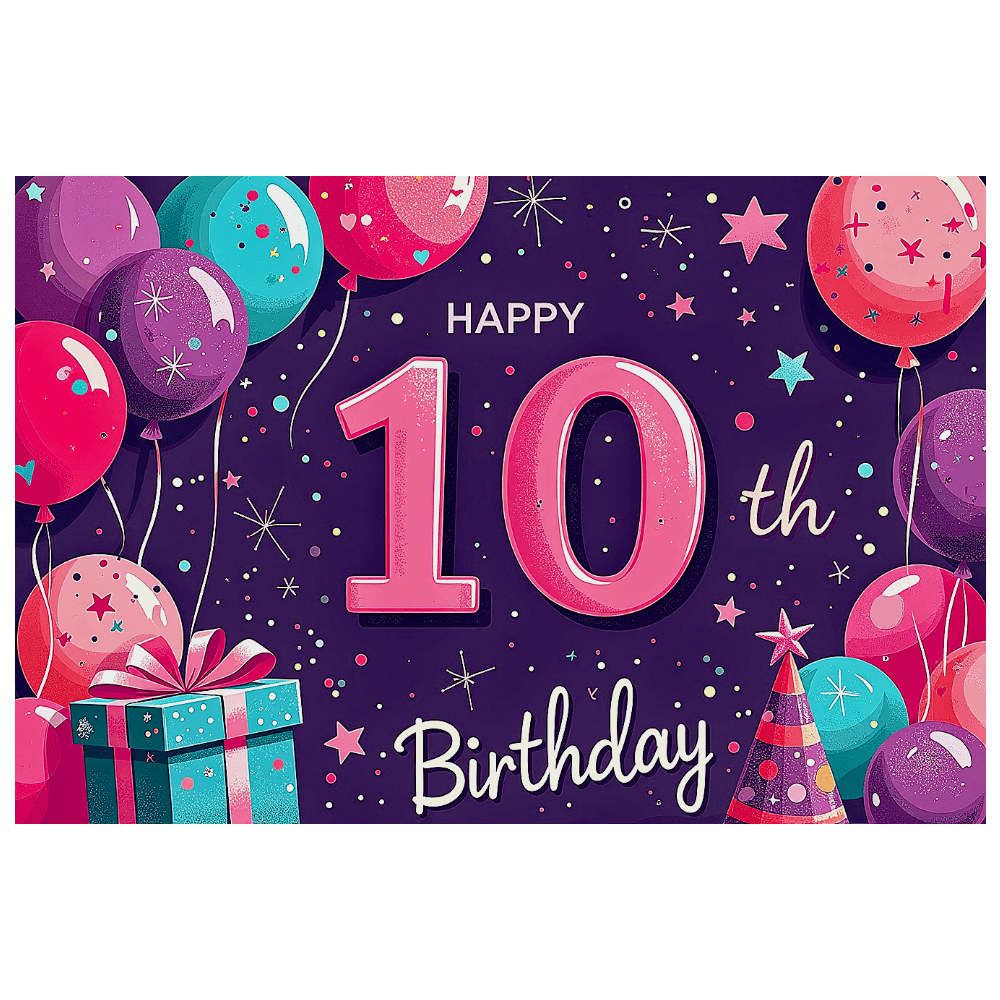 Decorative Birthday Banner Kids Party Neon Theme Happy 10th Birthday ...