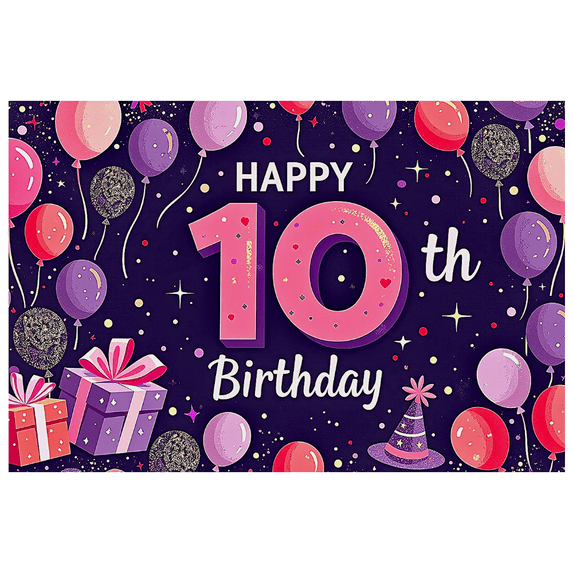 Decorative Birthday Banner Kids Party Neon Theme Happy 10th Birthday ...