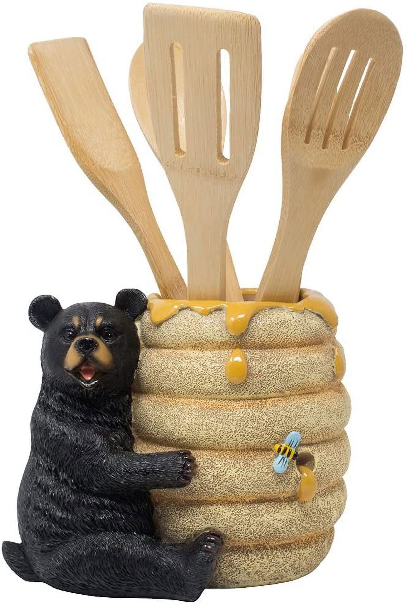 Decorative Black Bear in a Beehive Honey Pot Countertop Utensil Holder ...
