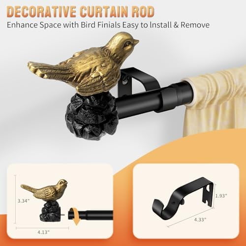 Decorative Black Curtain Rod 48 to 90 Inches Adjustable Drapery Rod ...