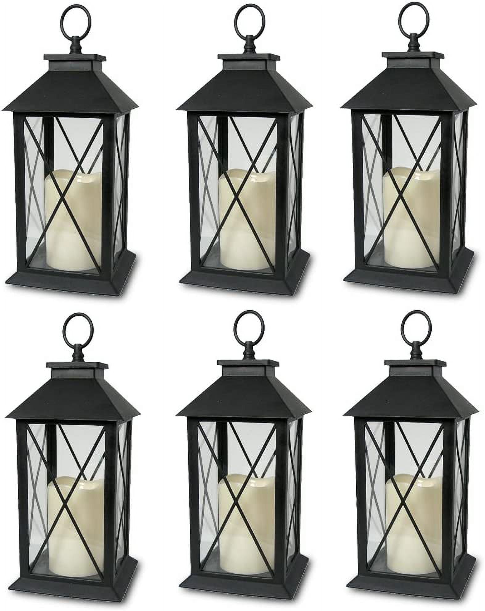 Decorative Black Lantern with Cross bar Design - LED Flickering ...