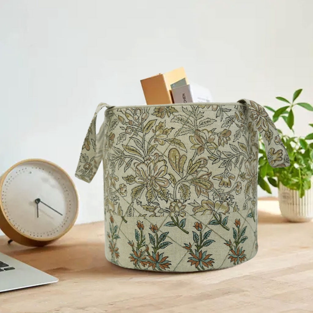 Decorative Block Printed Pure Linen Basket, small medium and large size ...