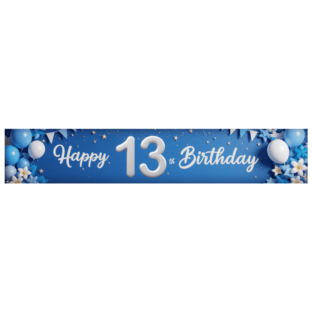 Decorative Blue Happy 13th Birthday Banner with Elegant Design for ...