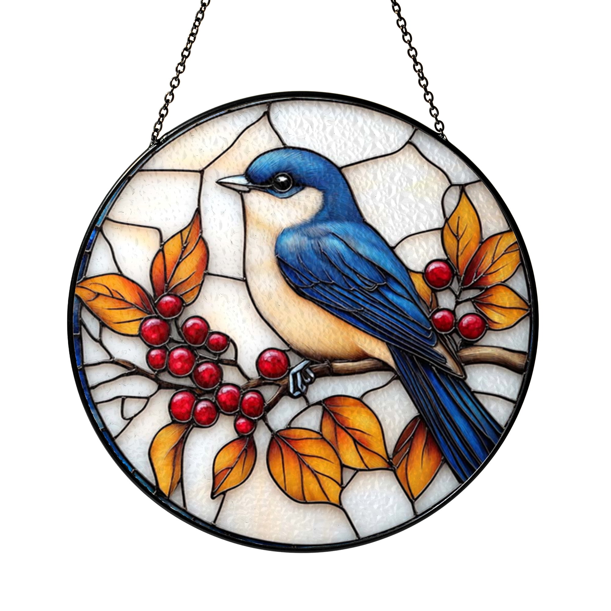 Decorative Bluebird and Red Berry Stained Glass Style Suncatcher ...
