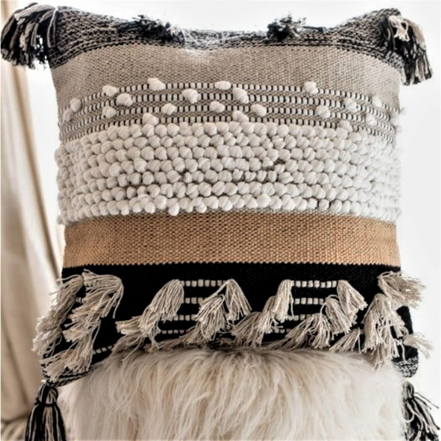 Decorative Boho-Chic Textured Lumbar Pillow Cover 12”x20” Trendy ...