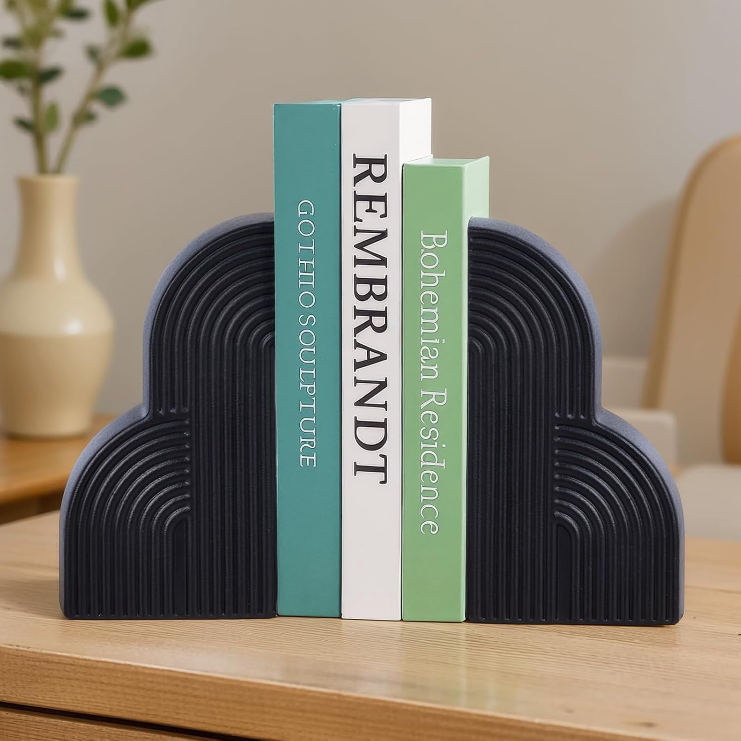 Decorative Bookends for Shelves Set of 2 – Heavy Duty Black Resin ...