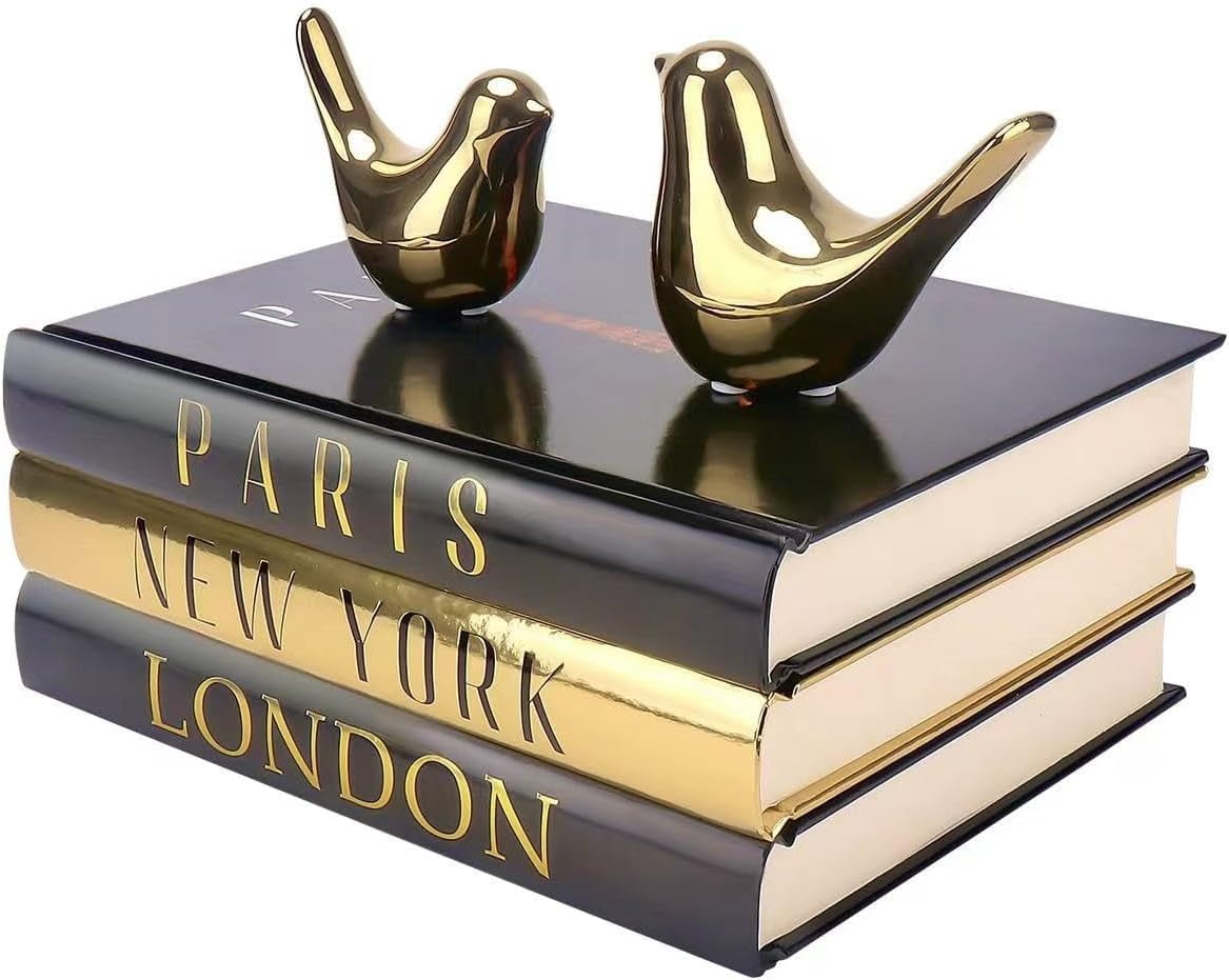 Decorative Books for Home Decor with Small Birds Statues Gold Home ...