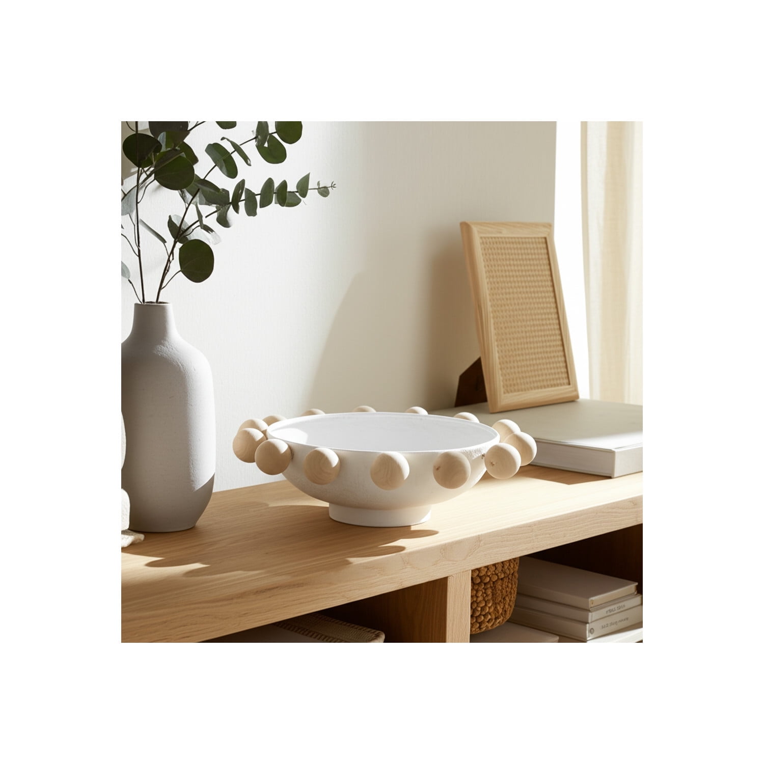 Decorative Bowl - Wooden Bead Trim - Fir Wood & Iron - Rustic Modern ...