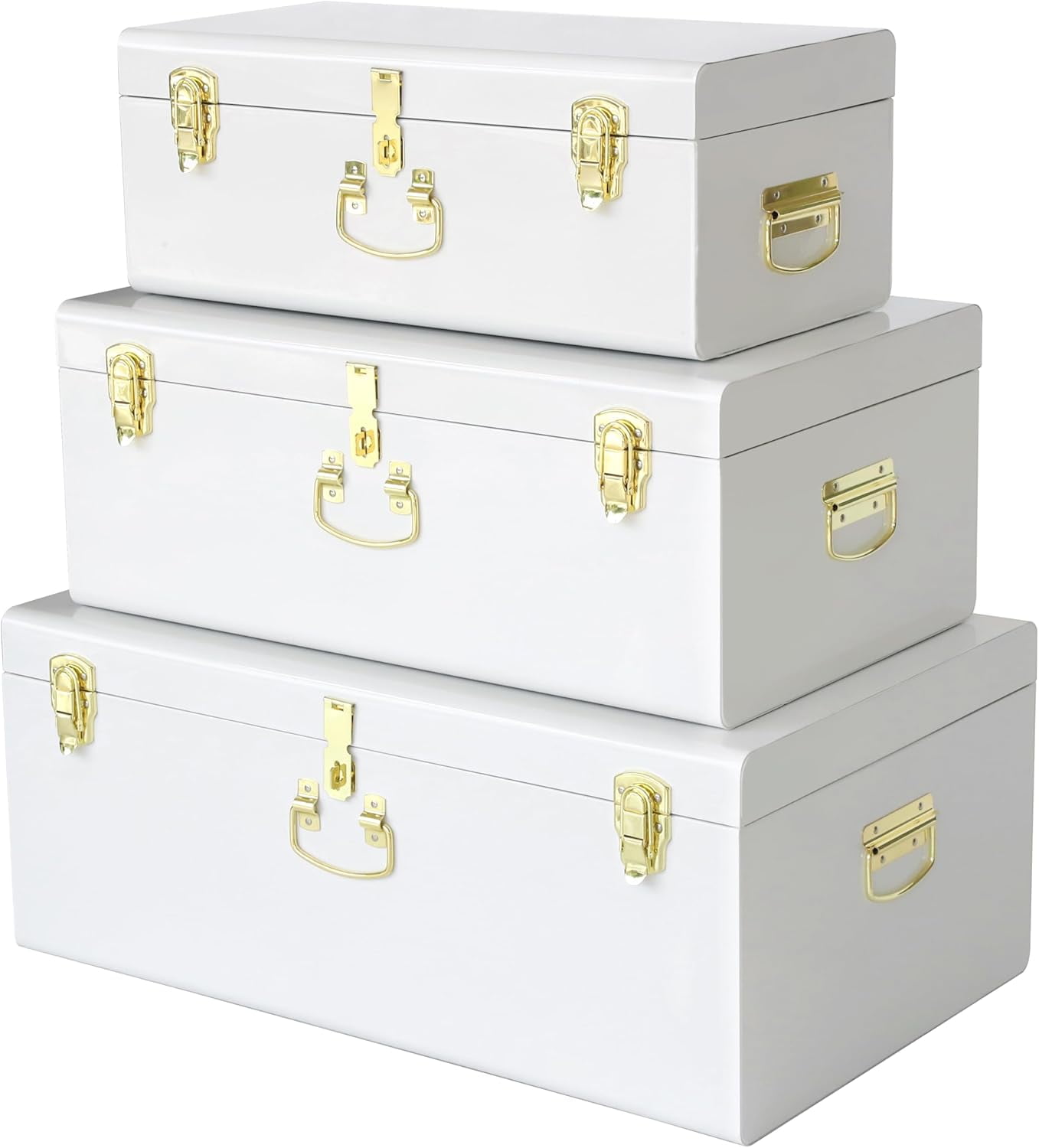 Decorative Box Set of 3 Metal Trunks Chest with Safety Lock Clasp for ...