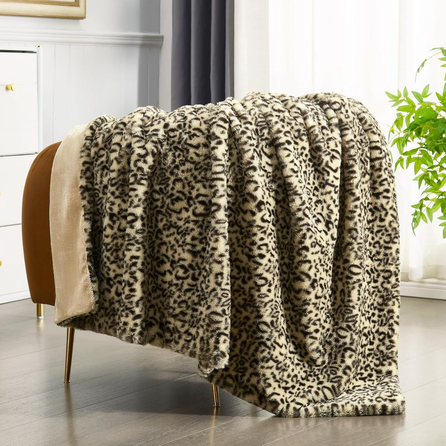 Decorative Brown Leopard Print Faux Rabbit Fur Blanket ,Double Sided ...