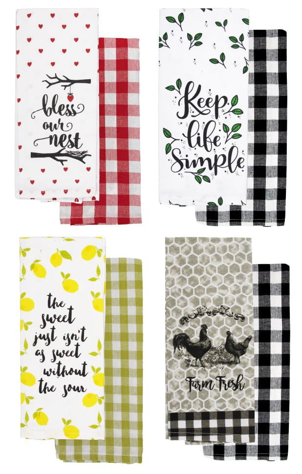 Buffalo Plaid Kitchen Towels Set, 100% Cotton Dish Towels, 8 Pack for ...