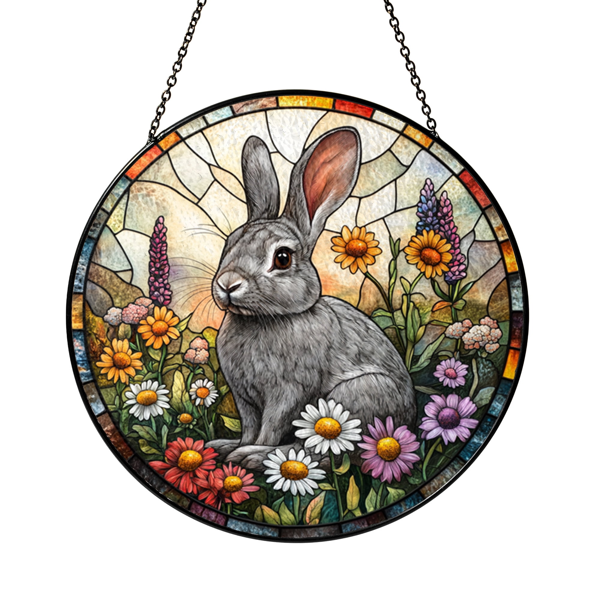 Decorative Bunny Egg Floral Stained Glass Suncatcher, Window Art ...