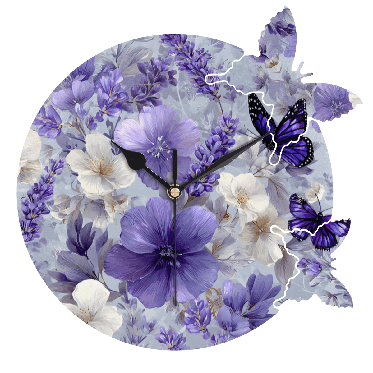 Decorative Butterfly Wall Clock, Purple Wildflower Print Silent Clock ...