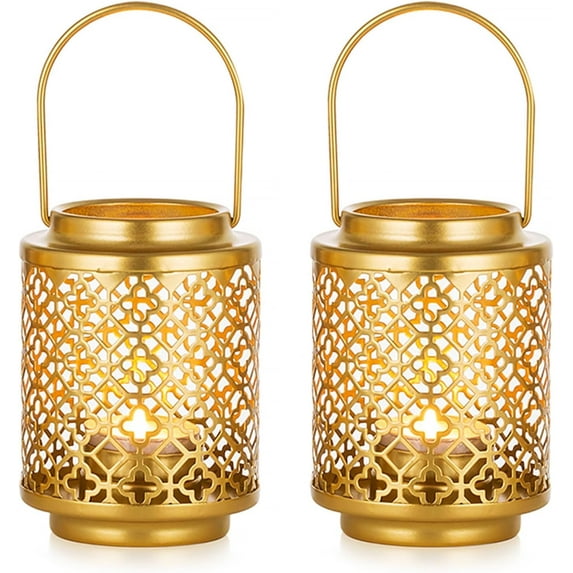 Decorative Candle Lanterns Gold: 2 Pcs Hanging Metal Tea Light Candles ...