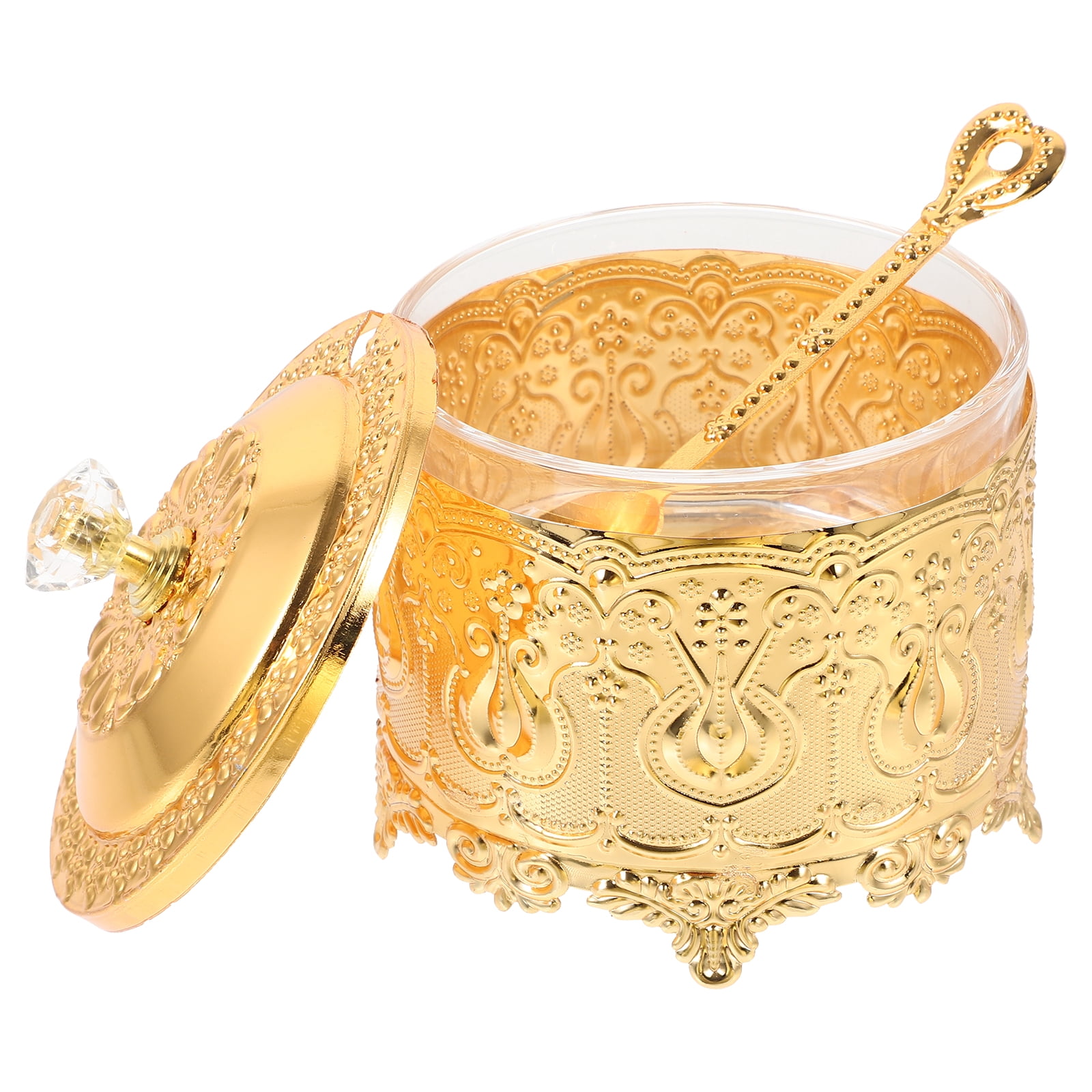 Golden Embossed Candy Jar with Lid for Storage Use Small Size Glass and ...