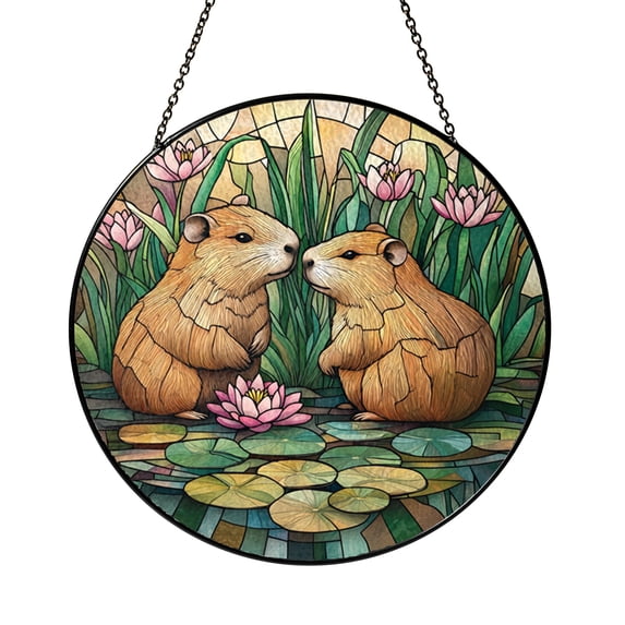 Decorative Capybara Pair Acrylic Stained Glass Style Suncatcher Window ...
