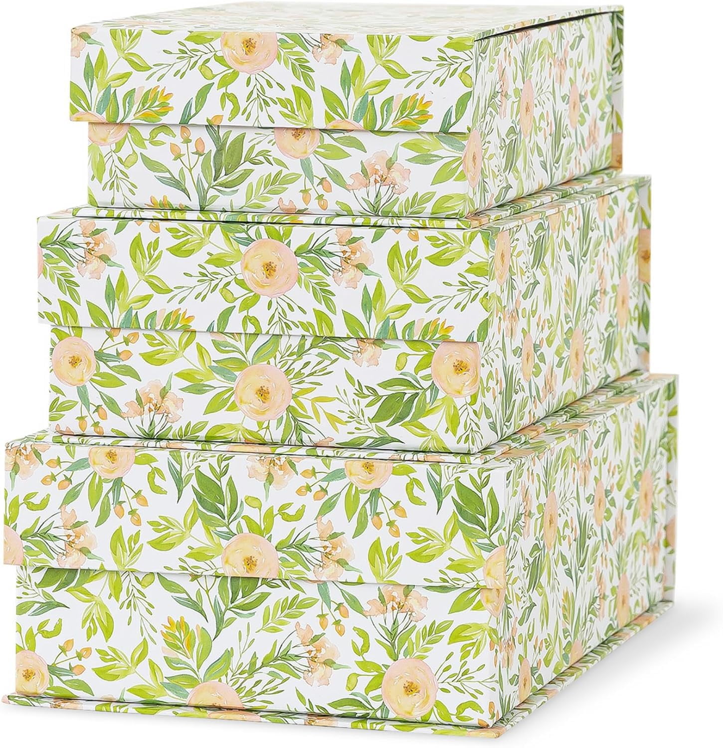 Decorative Cardboard Storage Boxes, Set of 3 Light Green Floral Pattern ...