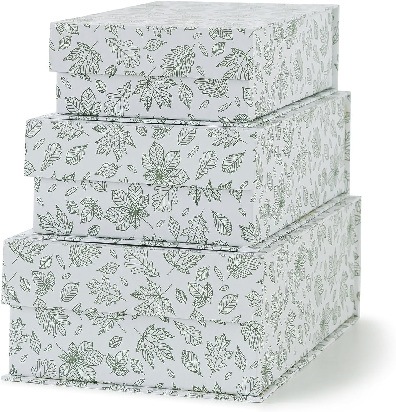 Decorative Cardboard Storage Boxes, Set of 3 Light Green Floral Pattern ...