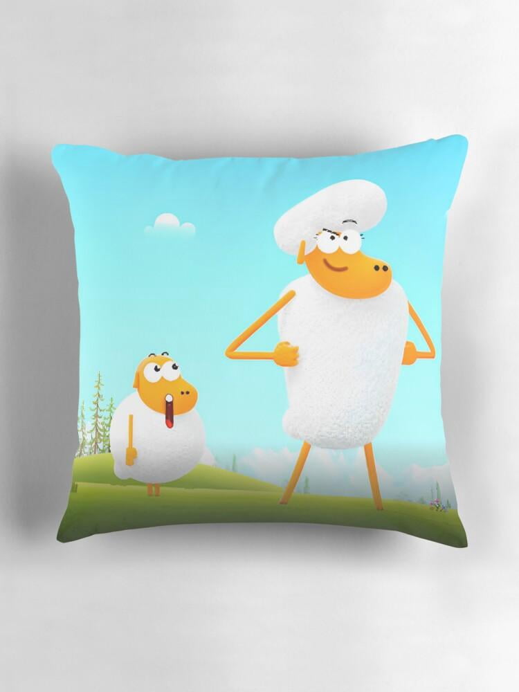Decorative Cartoon Sheep and Grassy Hills Throw Pillow Cover, Double ...