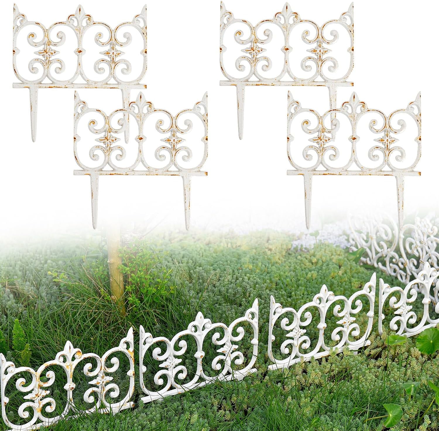 Decorative Cast Iron Garden Edging, 4 Pack Rustic White Victorian ...
