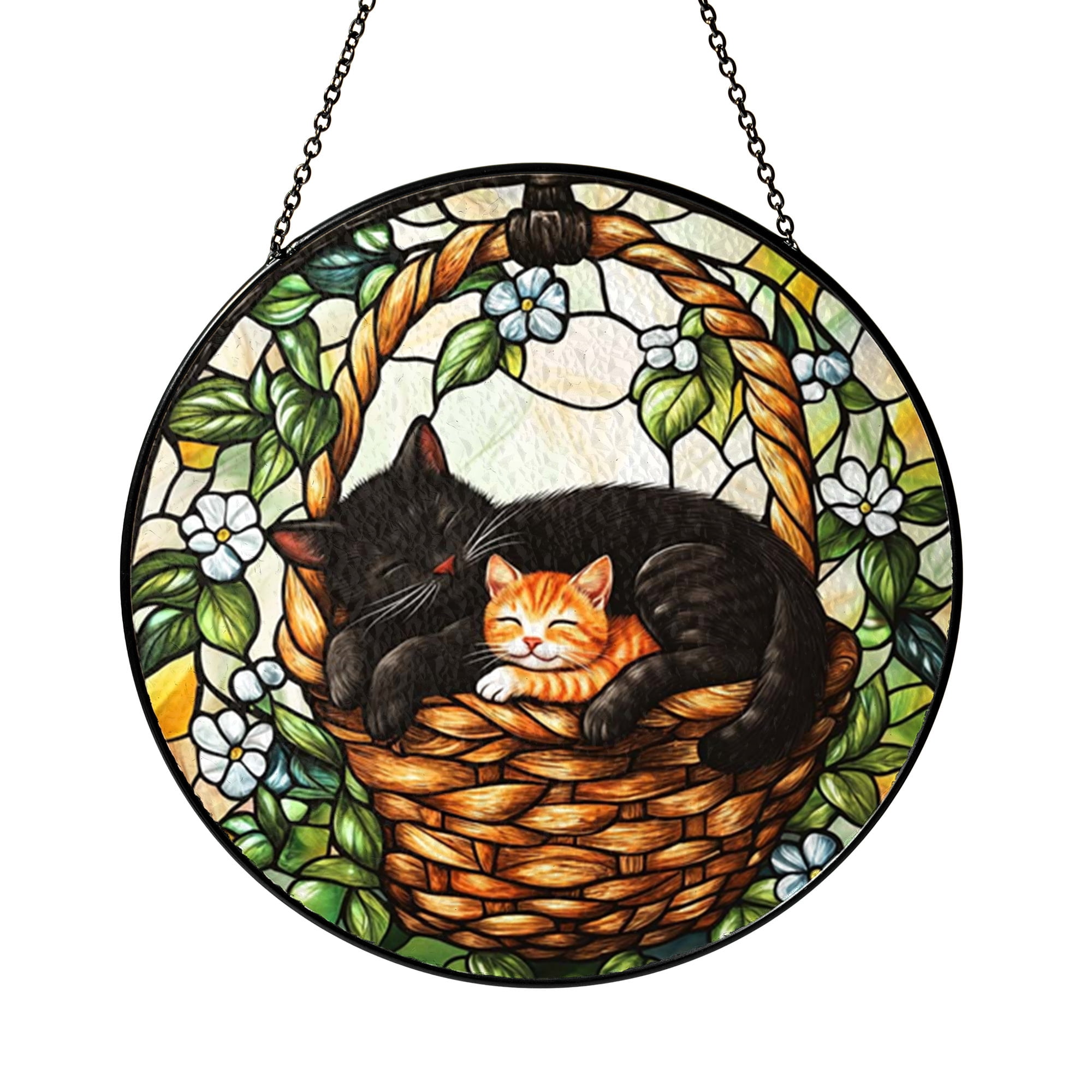 Decorative Cat And Plant Window Suncatcher, Stained Glass Style ...