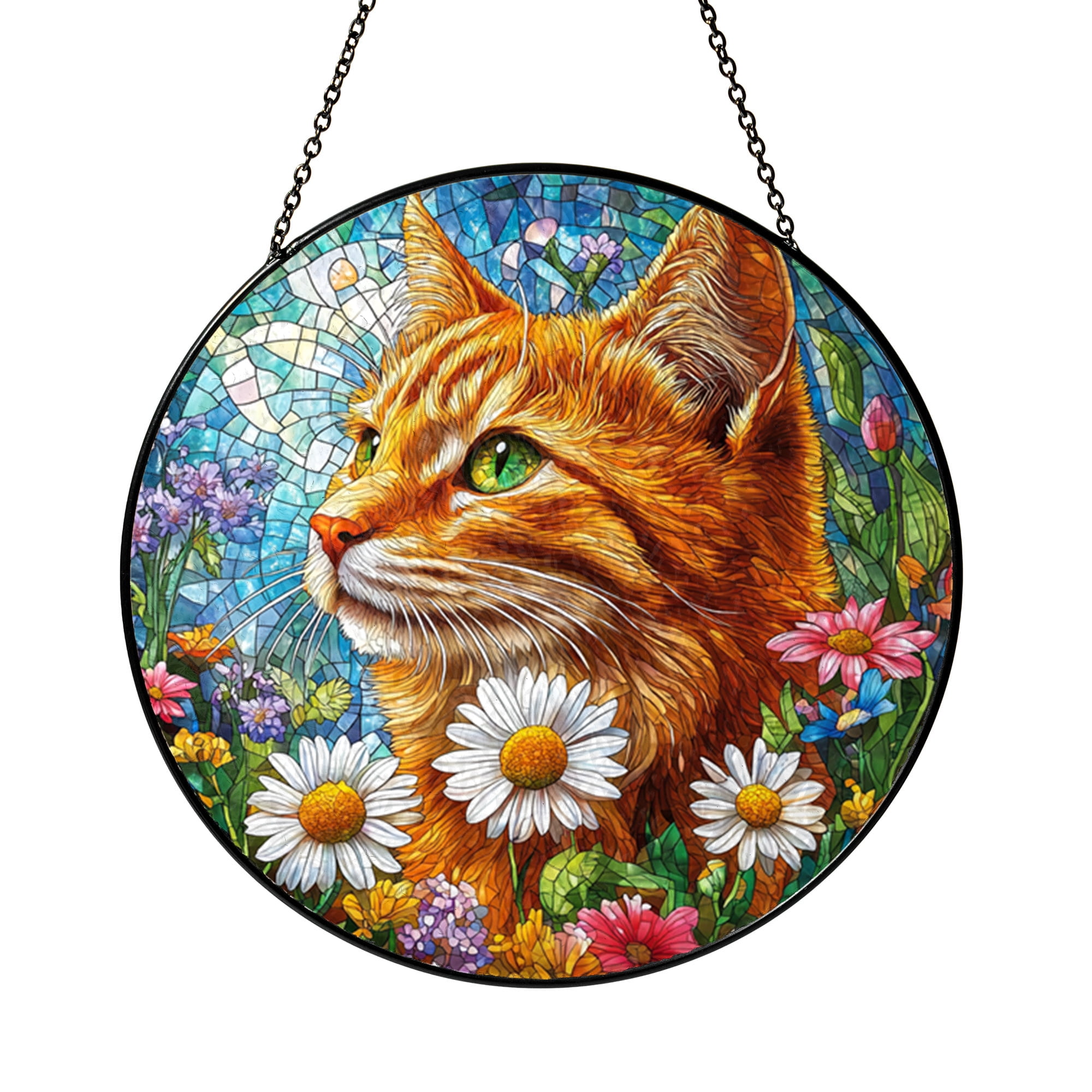 Decorative Cat Portrait Stained Glass Suncatcher – Window Hanging Art ...