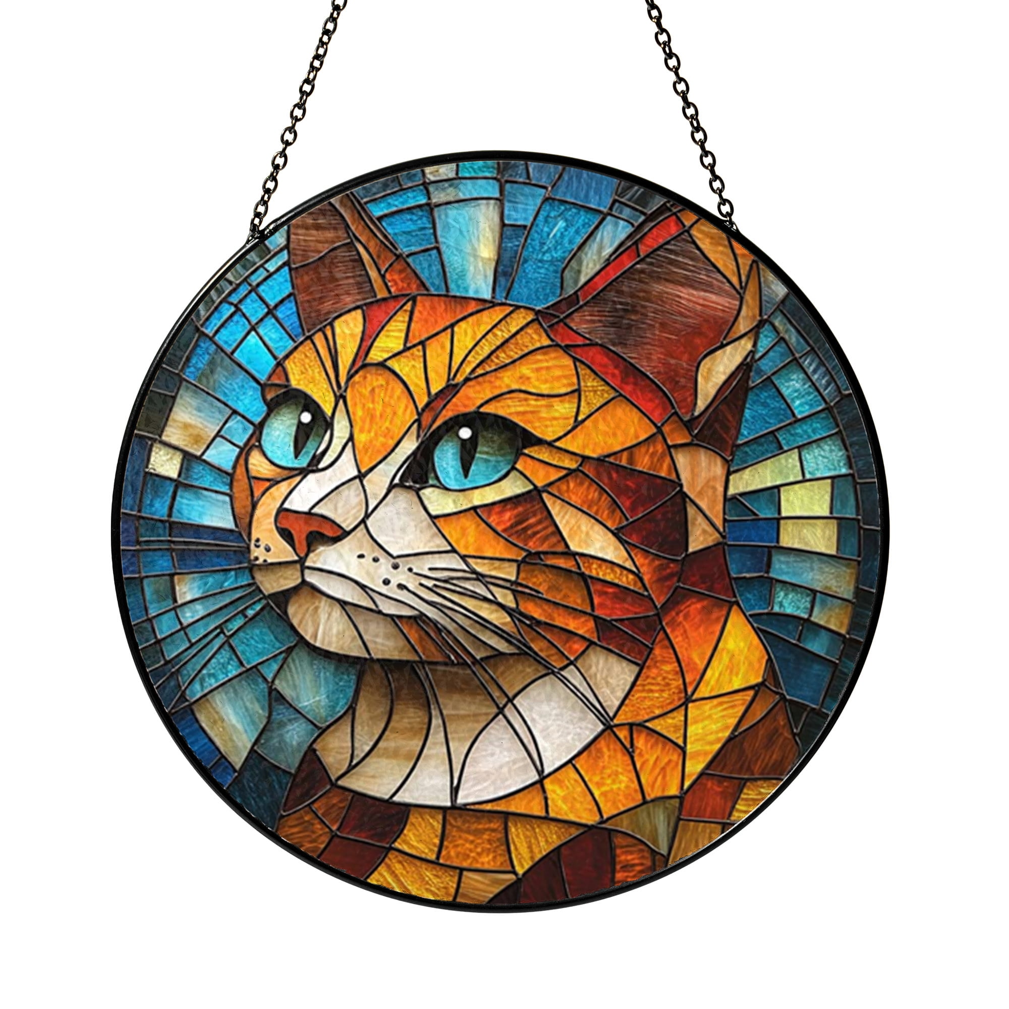 Decorative Cat Stained Glass Style Window Hanging, Fantasy Feline Art ...