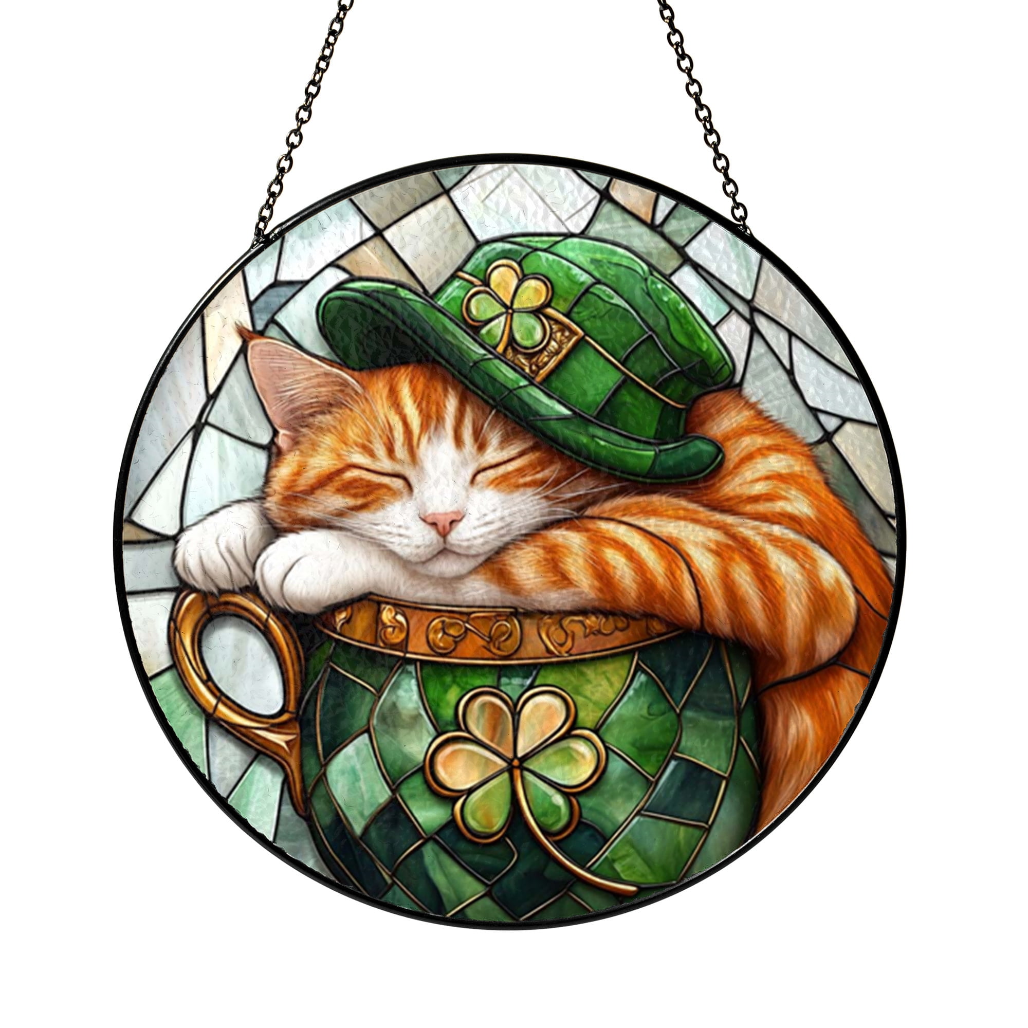 Decorative Cat With Gold Coins Stained Glass Style Suncatcher Window ...