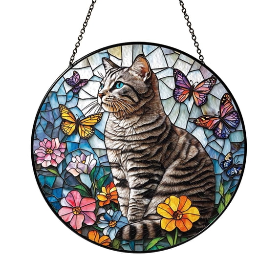 Decorative Cat and Butterfly Stained Glass Window Art2001 - Walmart.com