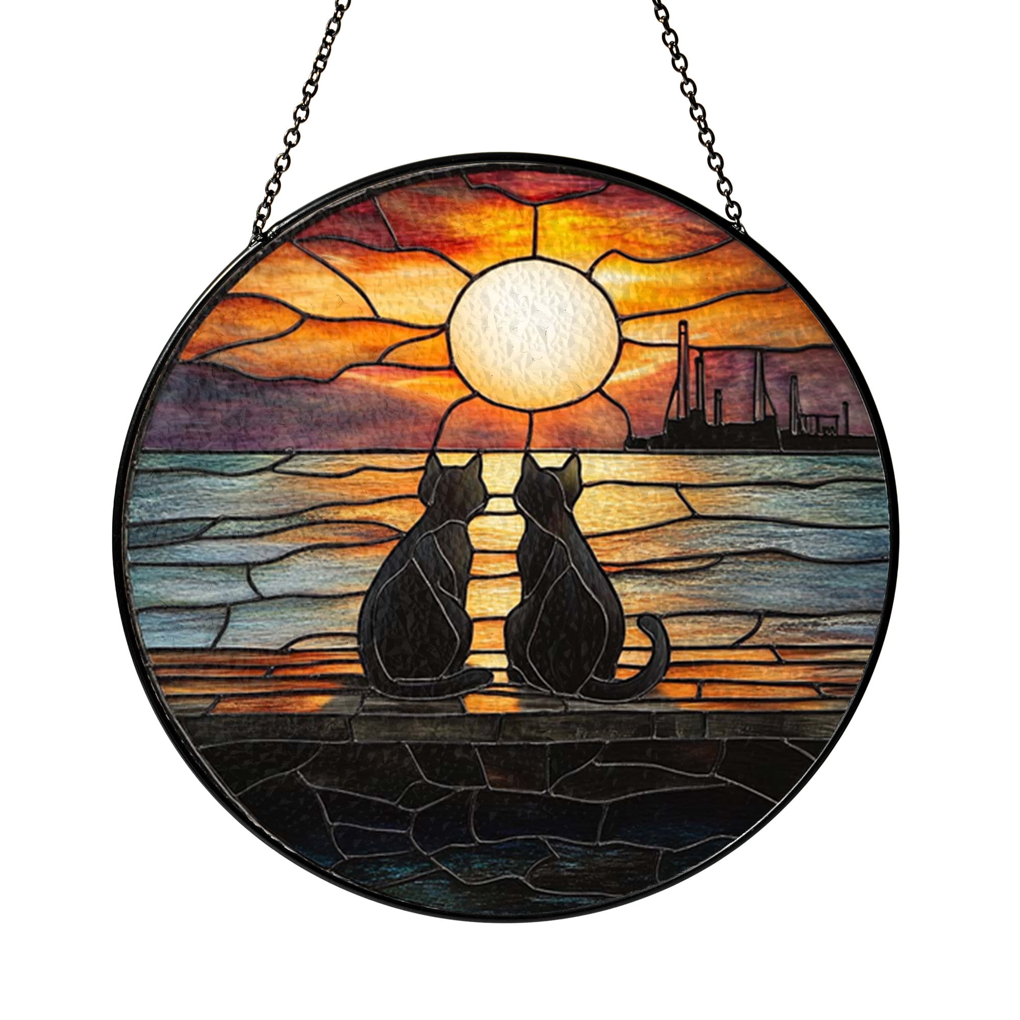 Decorative Cat at Sunset Glass Style Window Art - Walmart.com