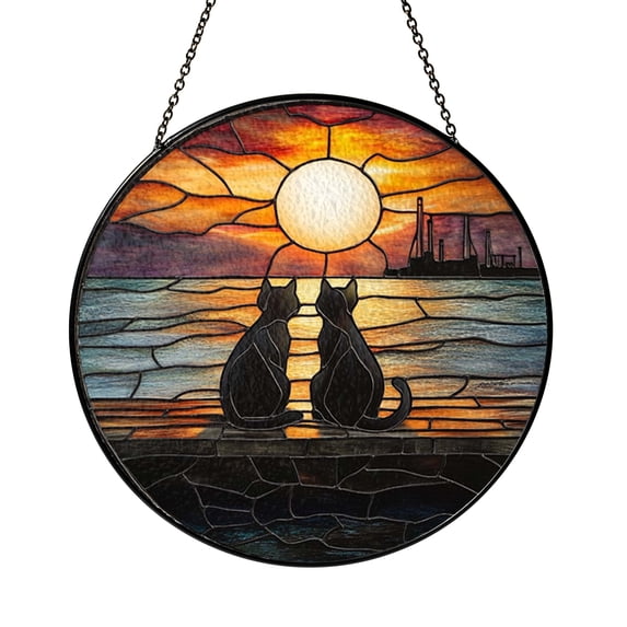 Decorative Cat at Sunset Glass Style Window Art - Walmart.com
