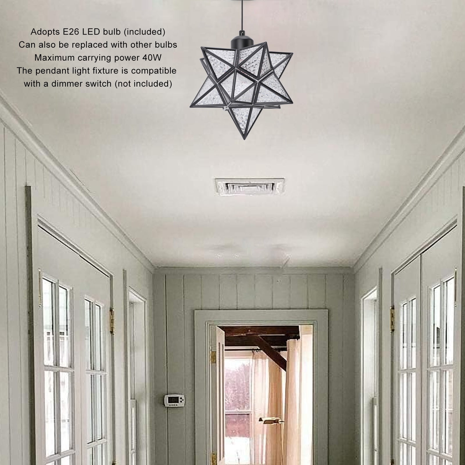 Decorative Ceiling Pendant: Clear Shade, Dimmable Option, Easy Install ...