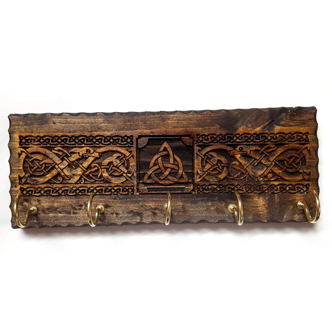 Decorative Celtic Key Hanger - Trinity Knot Wall Mounted Wooden Hook ...