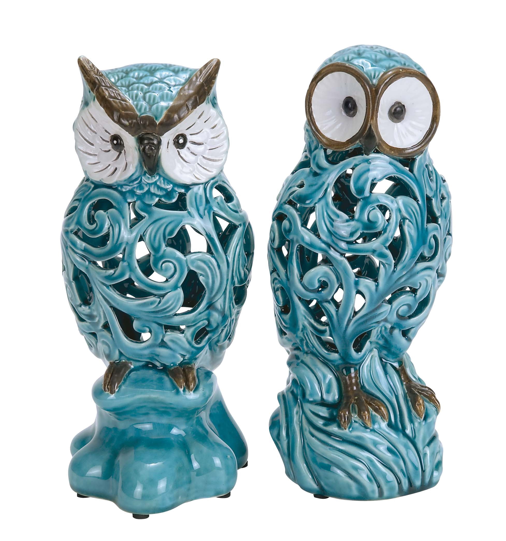 Decorative Ceramic Owl In Blue With Well Design (Set Of 2) - Walmart.com