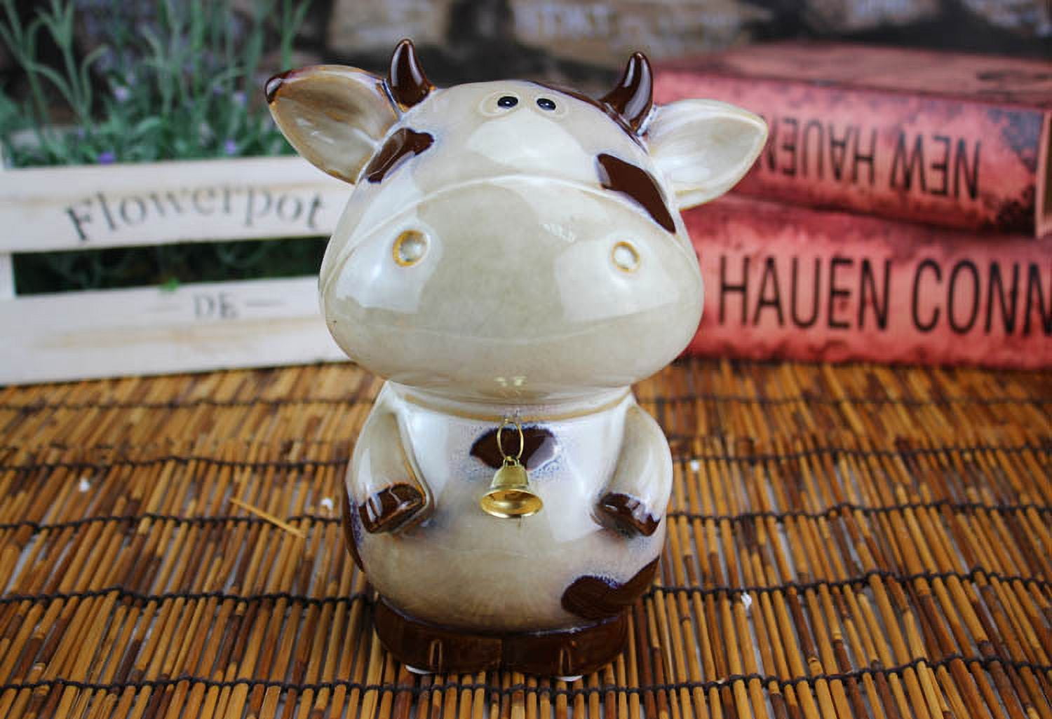 Decorative Ceramic Piggy Bank Cute Cow Shaped Coin Bank Tabletop ...
