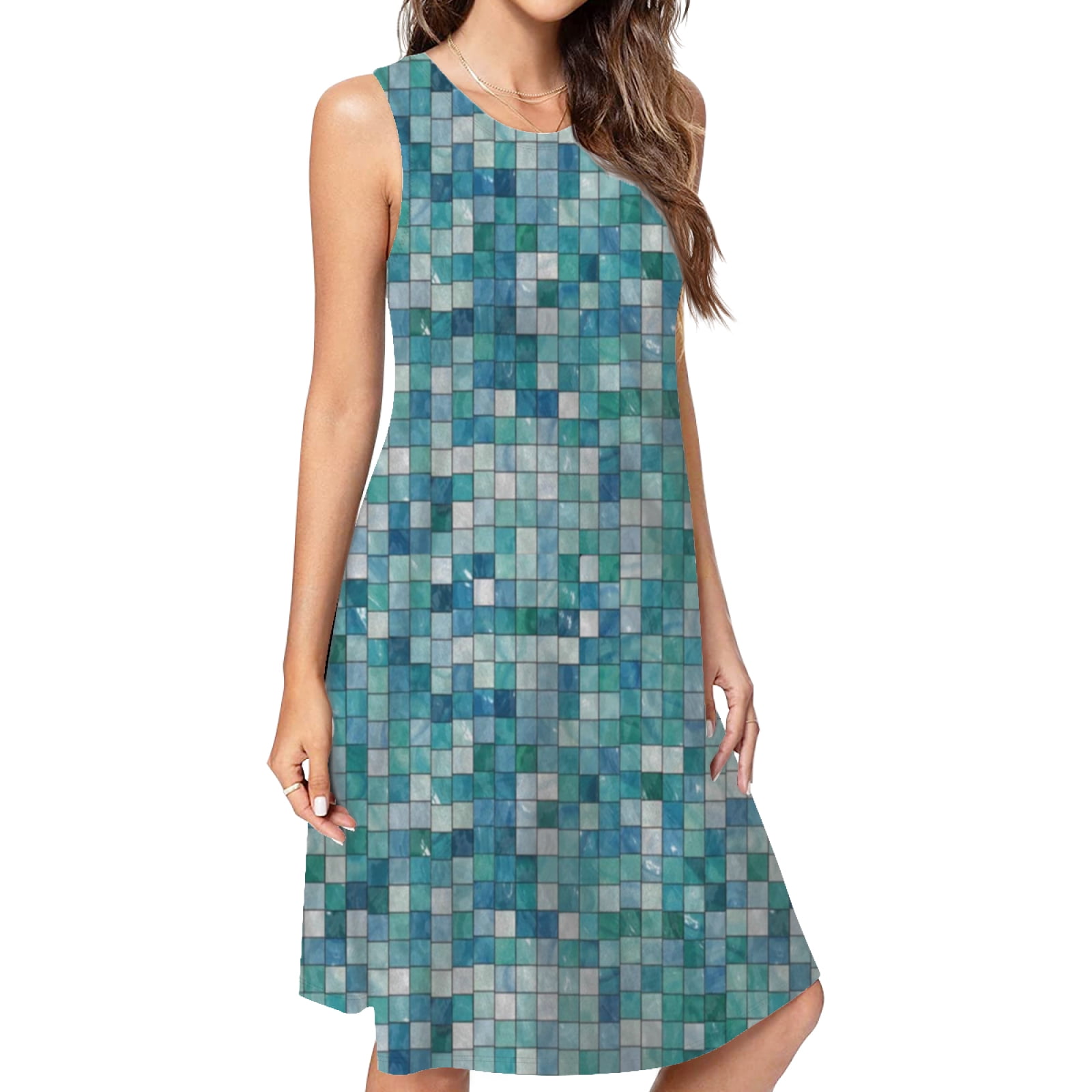 Decorative Ceramic Tiles Texture Casual Sleeveless Loose Sundress Dress ...