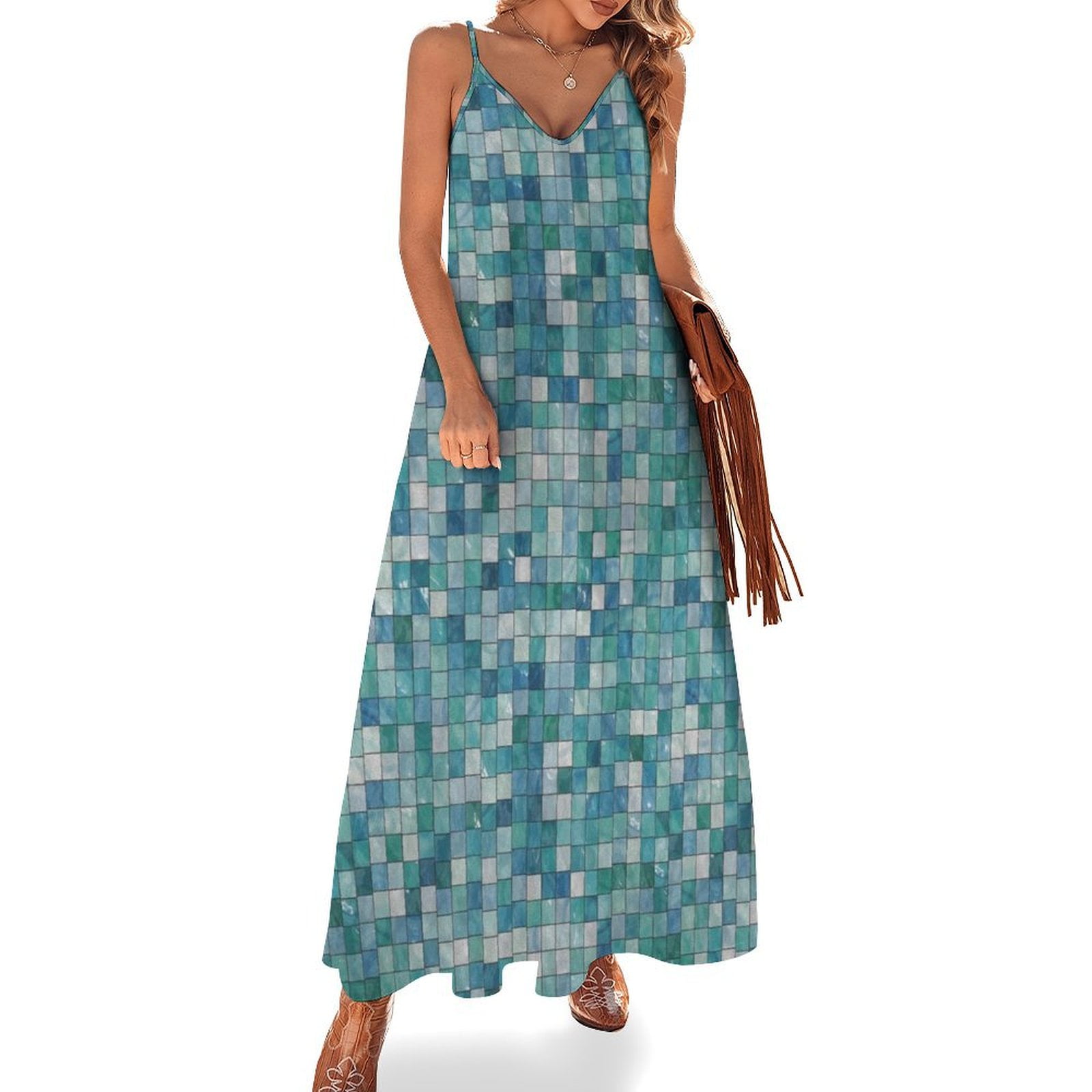 Decorative Ceramic Tiles Texture Sleeveless Dress loose women's dress ...
