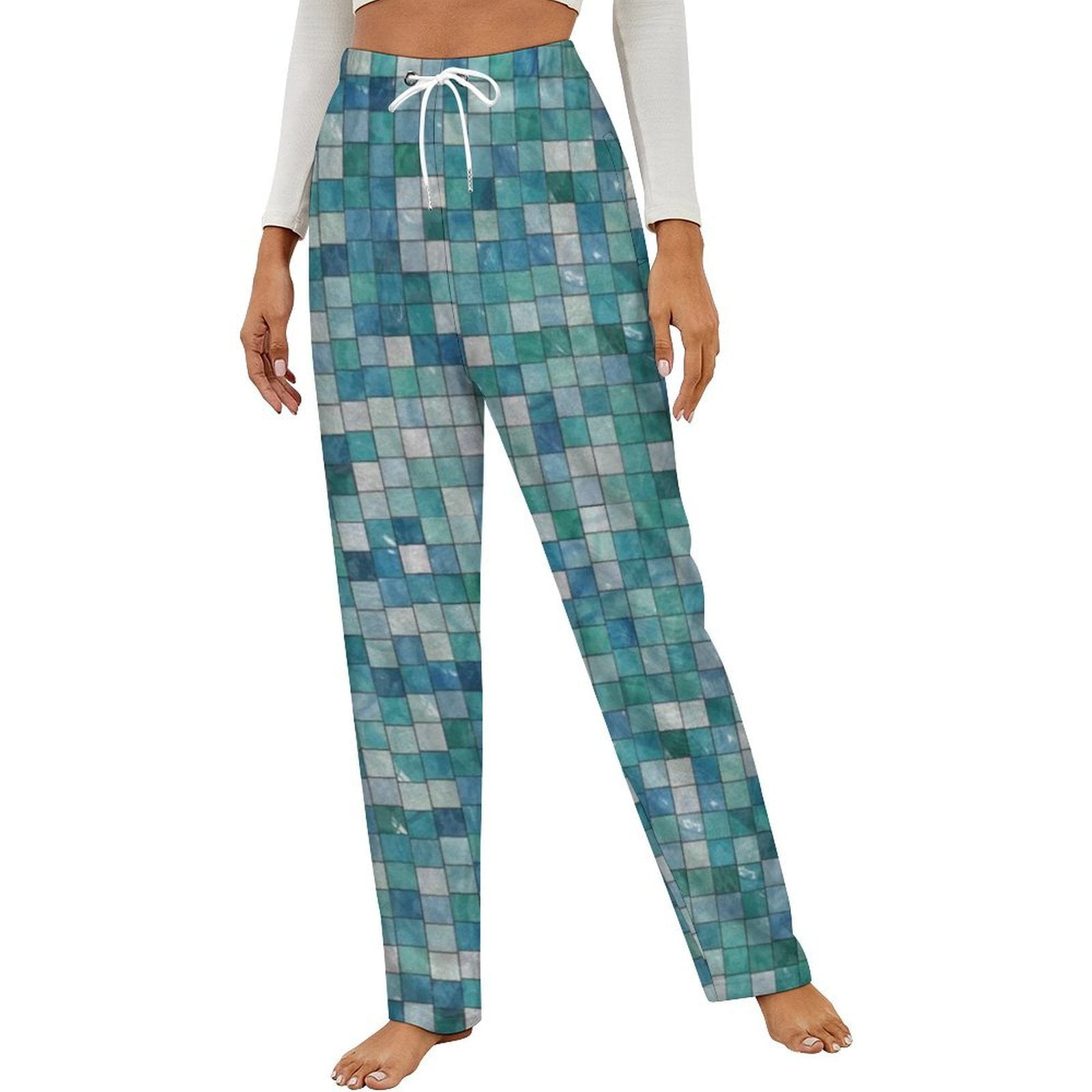 Decorative Ceramic Tiles Texture Winter Female Pants Flannel High Waist ...