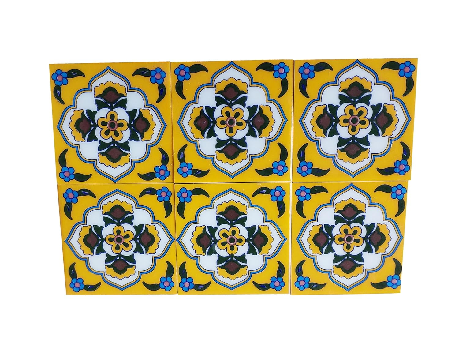 Decorative Ceramic Wall Tiles with Floral Design Yellow Set of 6 ...