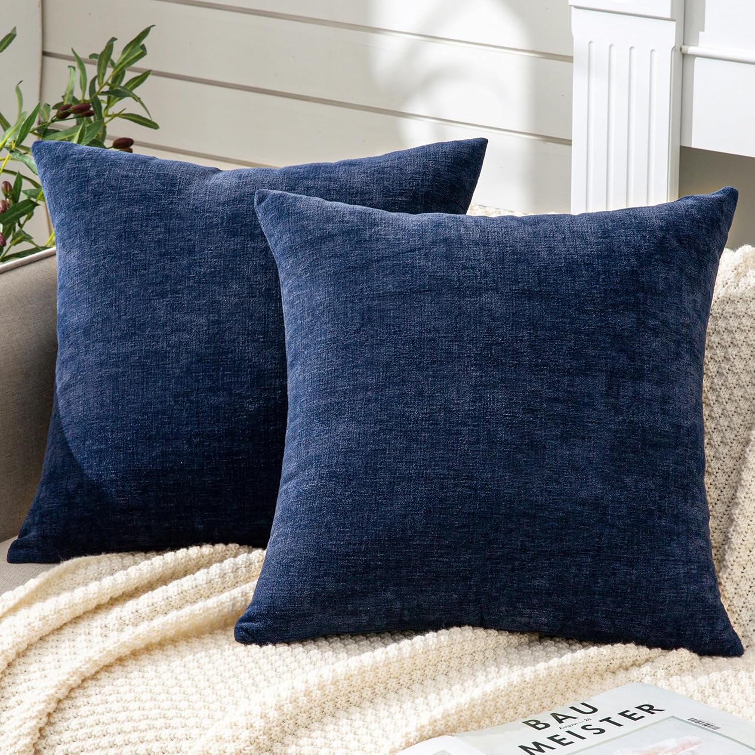 Decorative Chenille Throw Pillow Covers 26x26 Inch Pack of 2, Soft ...