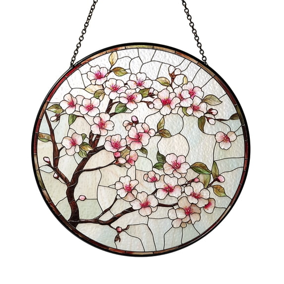 Decorative Cherry Blossom Tree Window Hanging Stained Glass Style ...