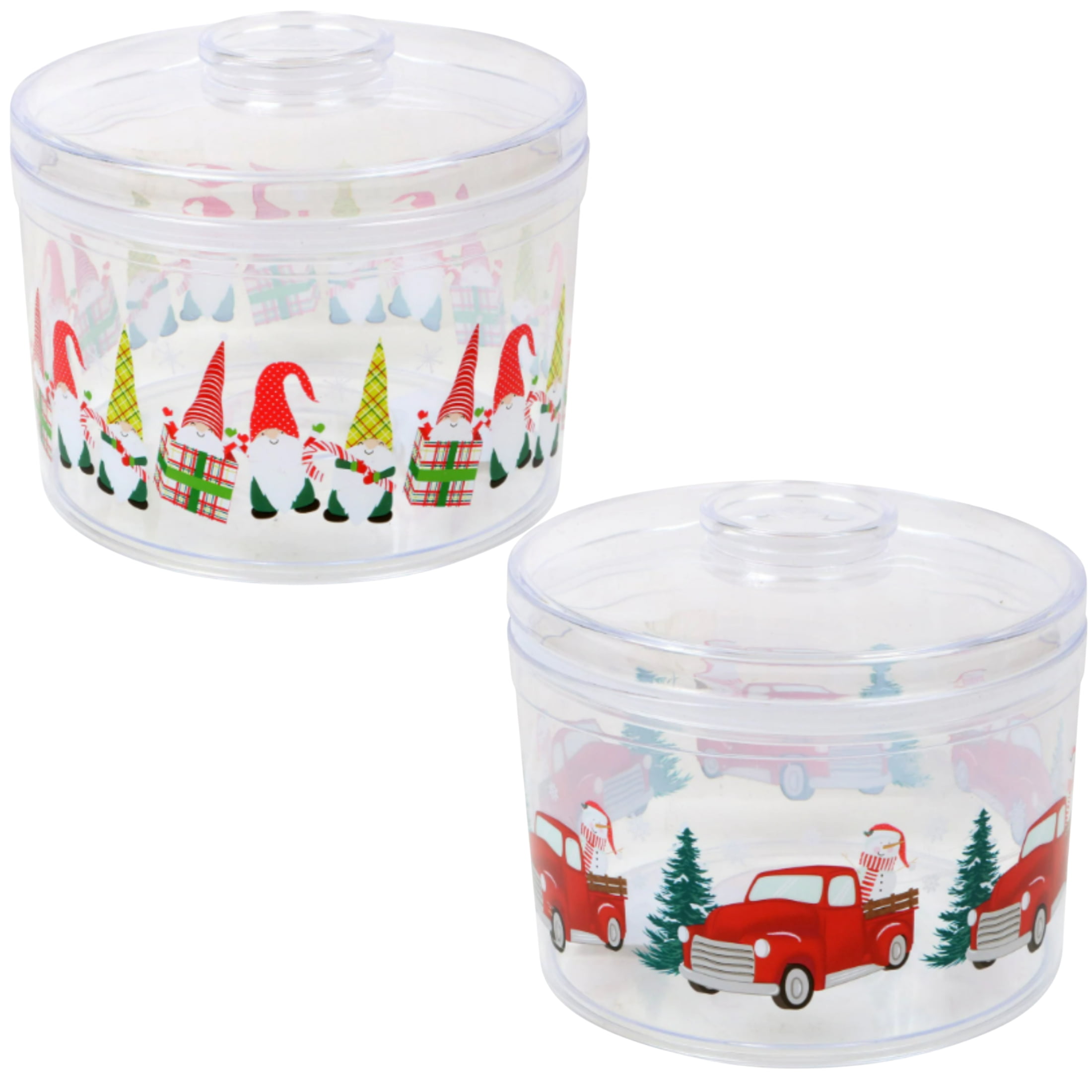 Decorative Christmas Holiday Gnomes Snowmen Themed Plastic Containers ...