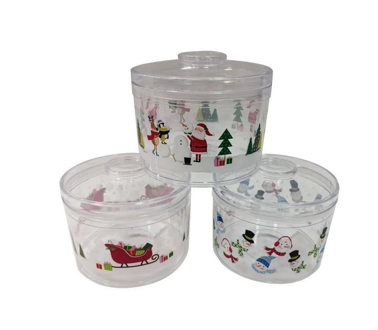 Decorative Christmas Holiday Plastic Containers 3 Pack, 12.5 oz Each ...